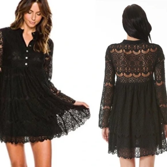 Somedays Lovin | Dresses | Nwt Some Days Lovin Black Sleeved Lace Mini ...